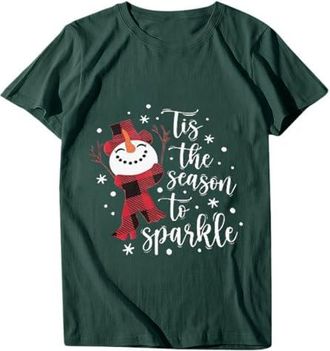 Generic T-shirt de No&euml;l pour femme bonhomme de neige d&eacute;contract&eacute; col rond imprim&eacute; arbre de No&euml;l manches courtes, vert, XXL