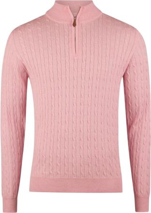 Stenströms Homme, Pulls, Rose, Taille: M Pull à Col Montant et Demi-Zip en Laine Mérinos Câblée