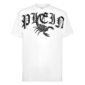 Philipp Plein Homme, Tops, Blanc, Taille: 5XL T-shirt Col Rond Scorpion