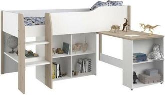 Parisot Lit combiné enfant avec bureau rétractable - PARISOT - LIAM - Blanc et chene - Sommier inclus - 90x200 cm