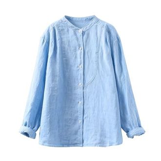 Generic Chemise en lin &agrave; manches longues pour femme - Chemisiers habill&eacute;s d&eacute;contract&eacute;s boutonn&eacute;s l&eacute;gers et respirants de style ethnique, chemise boutonn&eacute;e, &eacute;p