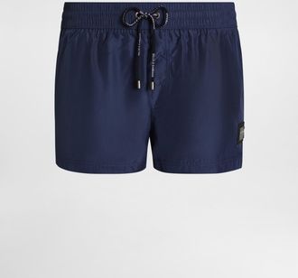 Dolce & Gabbana Short Swim Trunks With Branded Tag - Mann Beachwear Blau 4