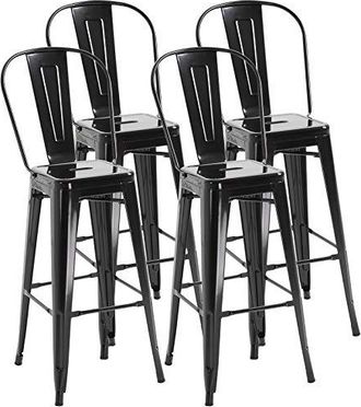 HOMCOM Lot de 4 tabourets de Bar Empilable Chaise de Bar Industriel avec Dossier Repose-Pied Hauteur dAssise 76 cm m&eacute;tal Noir