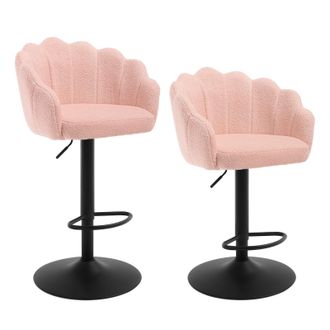 Woltu Barhocker 2er Set, Barstuhl H&ouml;henverstellbar mit Bl&uuml;tenblatt-Design, 360&deg; drehbar, Gepolsterte Bar Hocker mit Lehne, Fu&szlig;st&uuml;tze, f&uuml;r Esszimmer Heimbar 