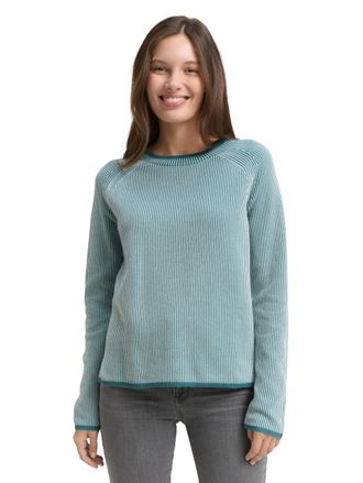 Tom Tailor Damen 1049187 Strickpullover mit Rundhalsausschnitt, 39244-Teal Plaited Knit, M