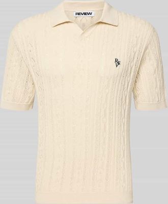 Review Slim Fit Strick-Poloshirt mit Label-Stitching