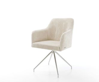 DELIFE Esszimmerstuhl Greg-Flex Cord Beige Kreuzgestell konisch Edelstahl Taschenfederkern, Esszimmerst&uuml;hle