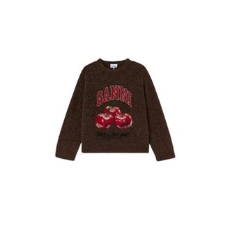 Ganni Geb&uuml;rsteter Alpaka Oversized Pullover mit Grafikprint - - Knitwear - Damen - Braun - XS