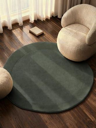 Villeroy & Boch Wollteppich Kari Organisch Rund - Weicher Natur Wohnzimmerteppich mit Bord&uuml;re, Handgemacht & Nat&uuml;rlich, Modern f&uuml;r Wohnzimmer, Schlafzimmer, Esszimmer