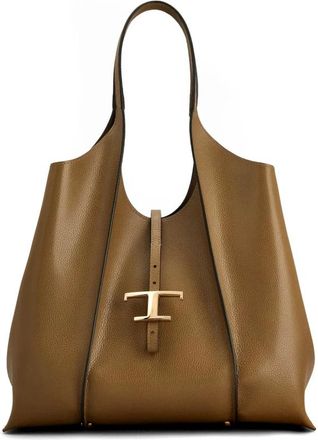 Tod's Femme, Sacs, Brun, Taille: ONE Size Sac de Shopping en Cuir Vert avec Pendentif T