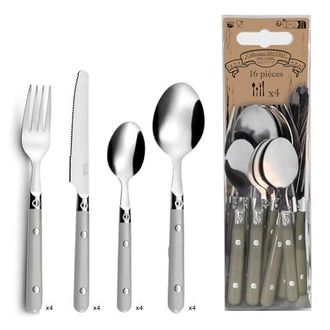 Amefa PRADEL ESSENTIEL - Tube triangle avec 16 couverts de table pour 4 personnes - Saxo - Acier inoxydable 18/0, Finition Standard - Gris