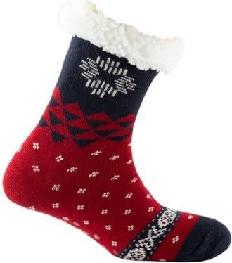 Kindy Chausson chaussette cocooning en acrylique motif flocon - couleur - Rouge marine - Pointure - 39-45
