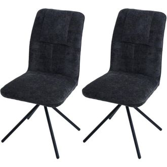 Hhg Lot de 2 chaises de salle &agrave; manger 432, chaise de cuisine, pivotante avec retour automatique, tissu/textile chenille (340 g/m&sup2;) &Ouml;ko-Tex, gris