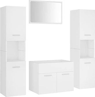 vidaXL Ensemble de Meubles de Salle de Bain, Ensemble de Armoires avec Rangement, Organisateur de Toilette, Blanc Bois dIng&eacute;nierie