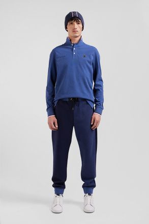 Eden Park Polo Manches Longues En Piqu&eacute; Coton Bleu Fonc&eacute; D&eacute;tails Tricolores Coupe Regular