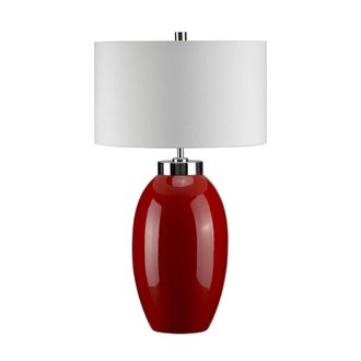 Licht-Erlebnisse Schicke Tischlampe THALIE Rot Creme Porzellan &Oslash;34cm H:58cm Wohnzimmer Schlafzimmer Retro Design Bodenlampe