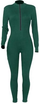 Generic Combinaison en velours pour femme - Tissu rayé - Fermeture éclair - Longue - Style décontracté - Grande taille - Combinaison plissée, Vert, XXL