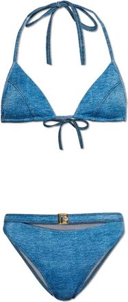 Balmain Femme, Maillots de bain, Bleu, Taille: 40 FR Maillot de bain deux pi&egrave;ces en denim