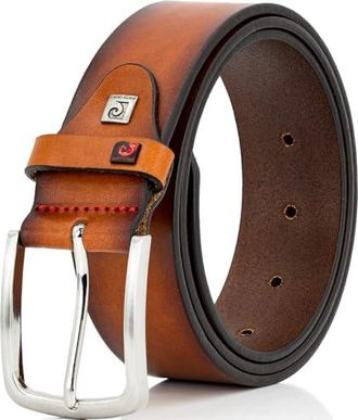 Pierre Cardin Ceinture en Cuir pour Hommes, 40 mm de Large, Cuir de Vachette Pleine Fleur Cognac, Couleur: Marron, Taille US/EU: Largeur 100 cm Longueur Totale 115 
