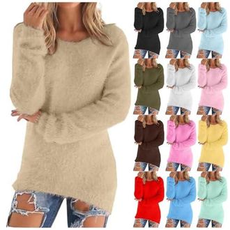 Generic Pull en fourrure décontracté à manches longues pour femme, pull dautomne 2025 pour femmes, joli pull dhiver habillé, beige, 5x_l