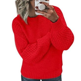 Generic Pull pour femme en tricot &eacute;pais &agrave; col rond et manches longues, coupe ample, doux, confortable, d&eacute;contract&eacute;, chaud pour lautomne et lhiver, usage quoti