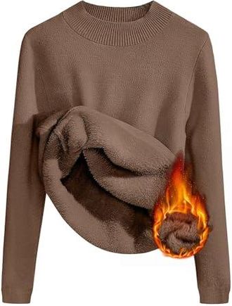 Generic Sweat-shirt moelleux en polaire pour femme, haut thermique de couleur unie, décontracté, élastique, haut chaud, manches longues, col roulé pour la vie