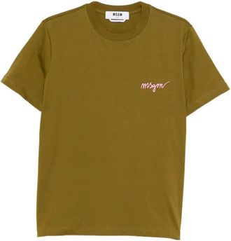 Msgm Msgm, Femme, Tops, Vert, Taille: 42 FR T-shirt Logo en Coton