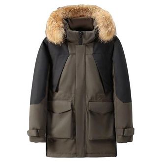 Generic Parka &agrave; capuche en fausse fourrure pour homme - Manteau dhiver rembourr&eacute; thermique - Longue veste matelass&eacute;e, Vert, XXL