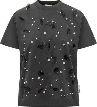 Des_Phemmes t-shirt à ourlet en plumes - Gris