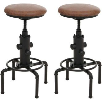 Hhg [NEUWERTIG] 2er-Set Barhocker HHG-557, Barstuhl Tresenhocker h&ouml;henverstellbar drehbar Industrial Metall Kunstleder braun