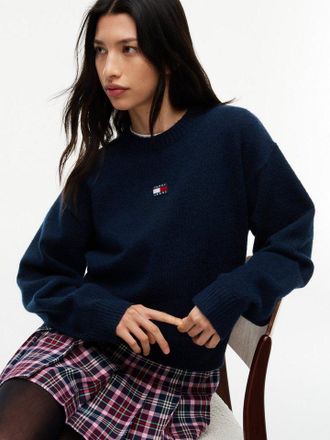 Tommy Jeans Rundhalspullover TJW FLUFFY BADGE SWEATER EXT Materialmix