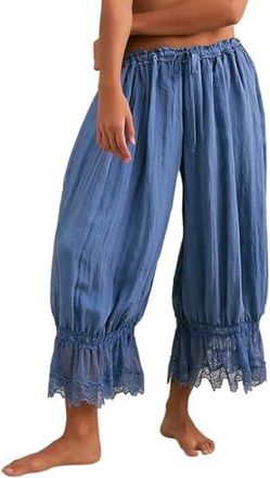 Minetom Capri Pantalon De Pyjama Femme Été Léger Victoriens Y2K Pantacourt Ample Vintage À La Maison Culotte Bouffantes Renaissance avec Dentelle A Bleu S