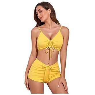 Generic Ensemble de bikini push-up pour femme avec col en V - Contr&ocirc;le du ventre - Taille haute - Maillot de bain 2 pi&egrave;ces - Dos nu - Bas de bikini pour femme