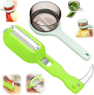 Generic Gem&uuml;sesch&auml;ler mit Beh&auml;lter und Fischschuppenentferner-Set, Sch&auml;lmesser mit Auffangbeh&auml;lter, Aufbewahrungsbox, Fischentschuppen-Entferner f&uuml;r die K&uuml;che