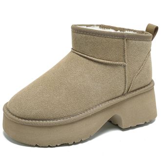 Mishansha Damen Winterstiefel Warm Chunky Heels Schneestiefel, Hellbraun 38