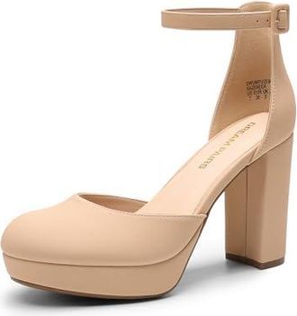 Dream Pairs Robe à talons hauts et plateforme pour femme - Bout fermé - Bride de cheville - Chaussures de mariage, nude, 40 EU