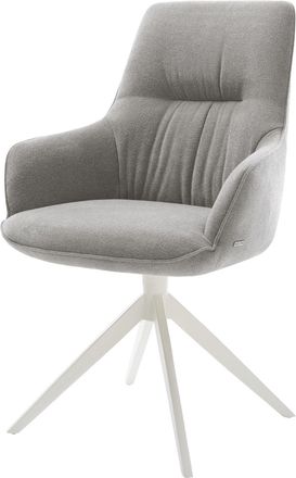 DELIFE Esszimmerstuhl Zelia-Flex mit Armlehnen Kreuzgestell breit Wei&szlig; Strukturstoff Soft Grau 360&deg; drehbar Wippfunktion Taschenfederkern