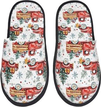 Generic Pantoufles Unisexes Imprimé Camion Rouge De Noël House Chaussures Confort Doublées En Peluche Pantoufles DExtérieur, Pour Fête, Mariage, Intérieur Ext