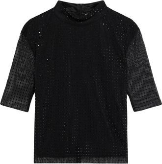 Oltre T&uuml;ll-T-Shirt mit Mikro-Kristallen - - Blouses & Shirts - Damen - Schwarzk - XL