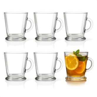 Com-Four 6x Teegläser mit Henkel - 170 ml Borosilikatglas - robuste Gläser für Espresso Macchiato, Cappuccino, Tee, Kakao & Säfte - spülmaschinenfest (Transpar