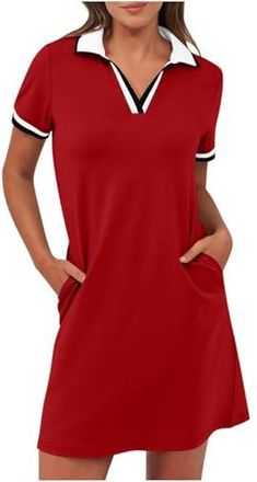 Generic Robe polo à manches courtes et col en V avec poches pour femme - Style décontracté - Pour lété et le sport, RD1., L