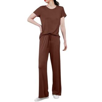 Generic V&ecirc;tements de sport 2 pi&egrave;ces pour femme 2026 automne 2026 Pull &agrave; manches longues et pantalon long Ensemble de jogging pour femme, caf&eacute;, XXL