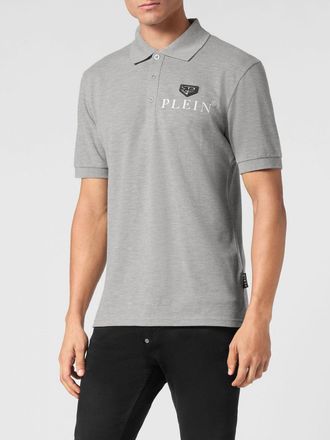Philipp Plein Polo &agrave; manches courtes en coton stretch avec logo en m&eacute;tal