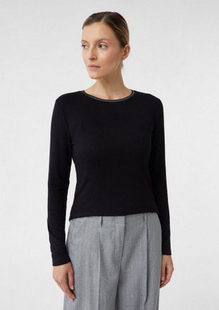 Comma Langarmshirt T-Shirt Longsleeve im Slim Fit mit Glitzer-Detail
