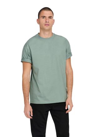 Only & Sons Herren Rundhals T-Shirt ONSFRED - Relaxed Fit S-XXL Schwarz Weiss, Größe:XXL, Farbe:Chinois Green 22022532