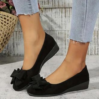 Generic Chaussures compens&eacute;es pour femme avec noeud - Confortables - Couleur unie - Bout rond - L&eacute;g&egrave;res et polyvalentes - Chaussures classiques &agrave; enfiler - Ch