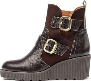 Yokono Bottines compensées en Cuir pour Femme, MADONA-011 Marron | Chaussures Automne-Hiver pour Femme | Cuir de Vachette Opak/Corti | 6 cm