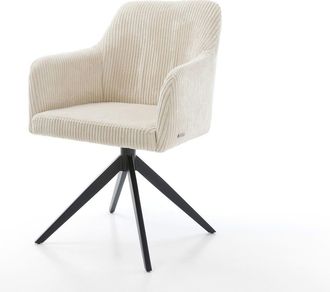 DELIFE Drehstuhl Greg-Flex Cord Beige Kreuzgestell breit Schwarz 360&deg; drehbar Wippfunktion Taschenfederkern, Esszimmerst&uuml;hle