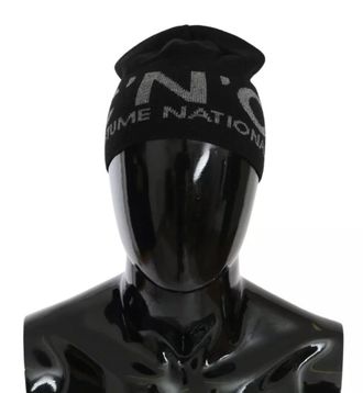 Costume National Mens Wool Blend Branded Beanie Black Acrylic