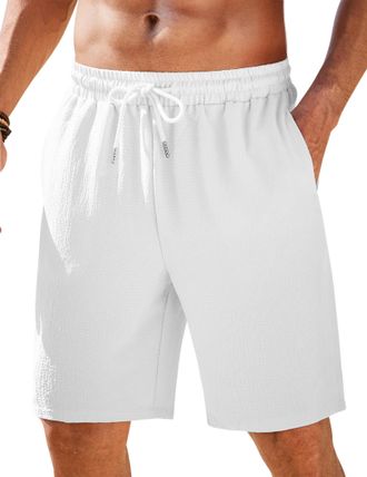 Coofandy Shorts Herren Sommershorts Leichte Freizeit Einfarbige Lockere Passform Strand Kurze Hose Wei&szlig; XXL